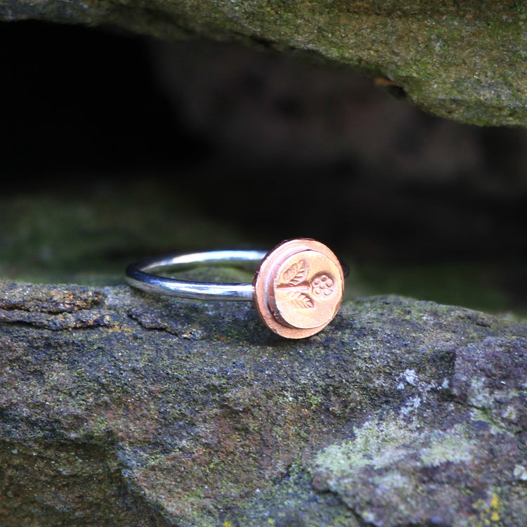 Contemporary silver and copper flower rings. Silver flower rings ...