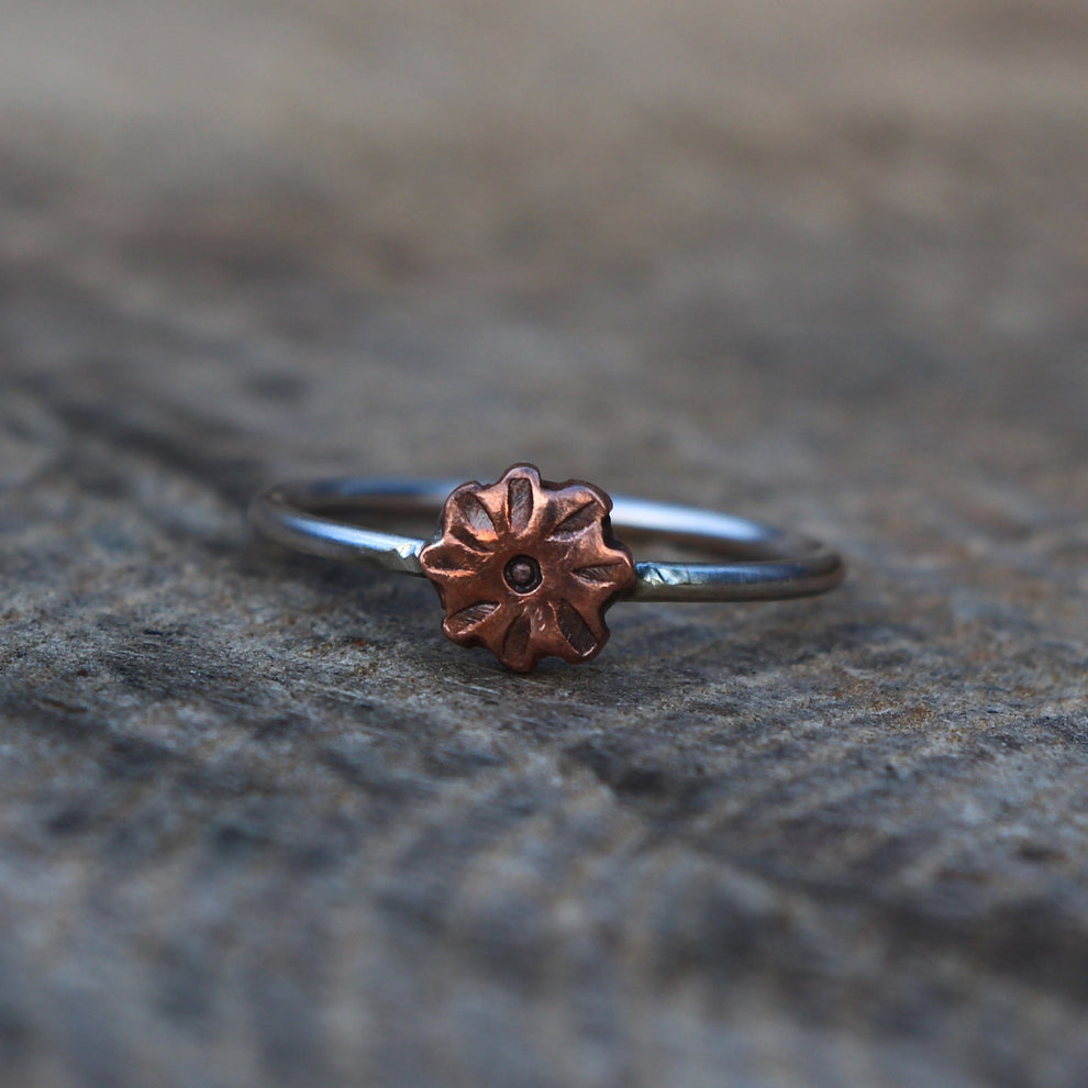 Handmade Silver and Copper Flower Ring - Unique Contemporary Design ...